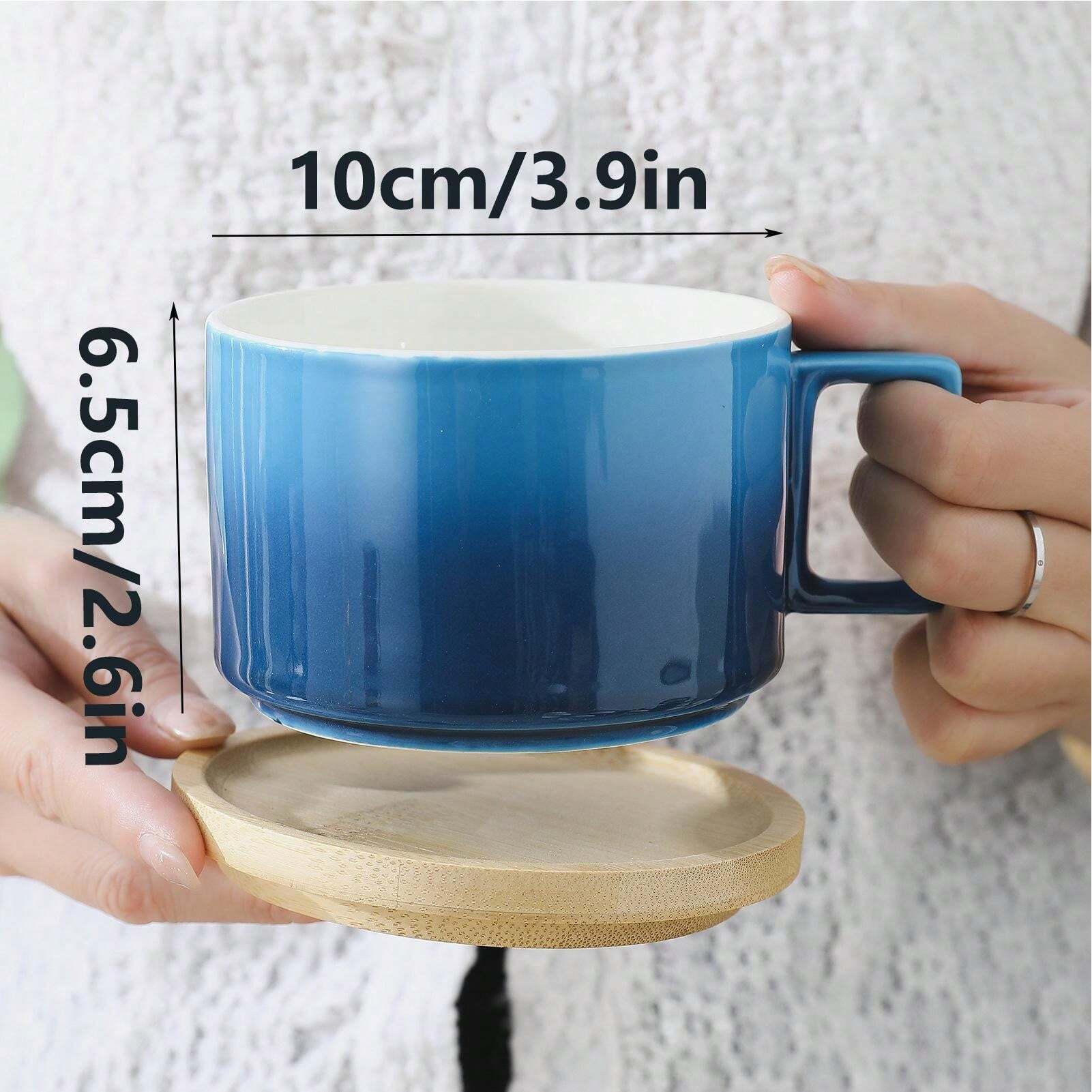 Home Porcelain Cappuccino Cup With Wooden Saucer, 10.5oz Demitasse Cups ...