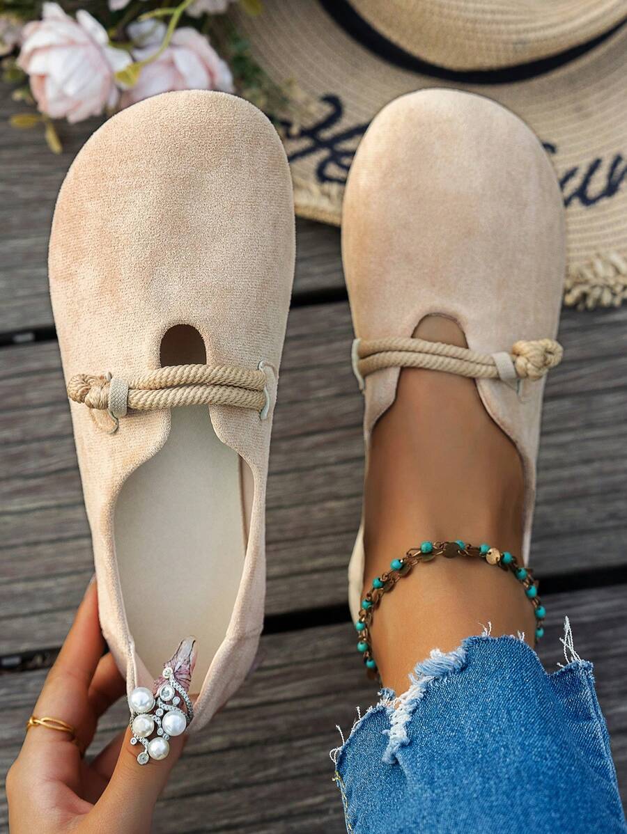 Women Apricot Round Toe Suede Comfort Soft Bottom Casual Flat Slip-On ...