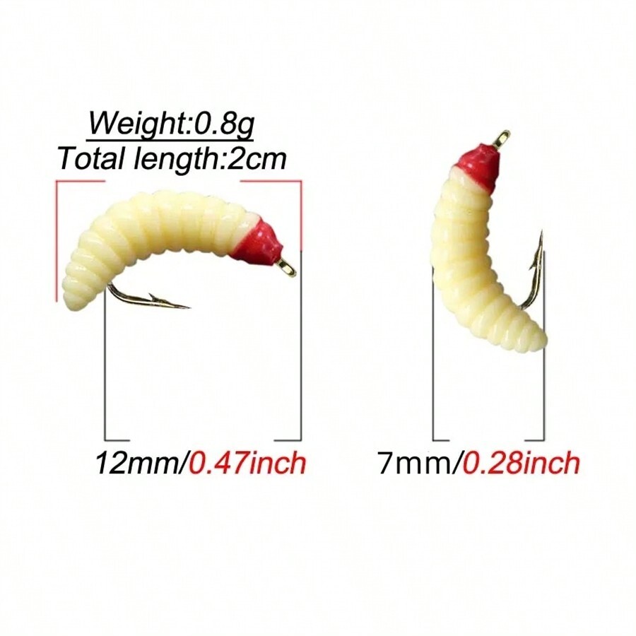 10Pcs/Box Artificial Silicone Maggot Worm Bait With Hook For Trout ...