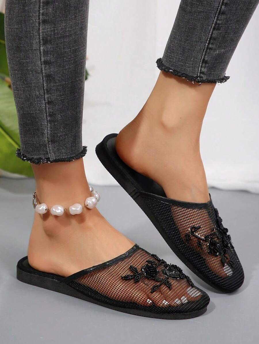 2025 New Handmade Beaded Sandals, Unique Black High-End Slippers ...