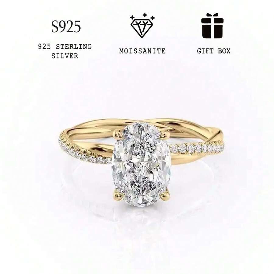 Hypoallergenic 925 Sterling Silver 2ct Egg Shaped Moissanite Ring For Women Wife Girlfriend With ...