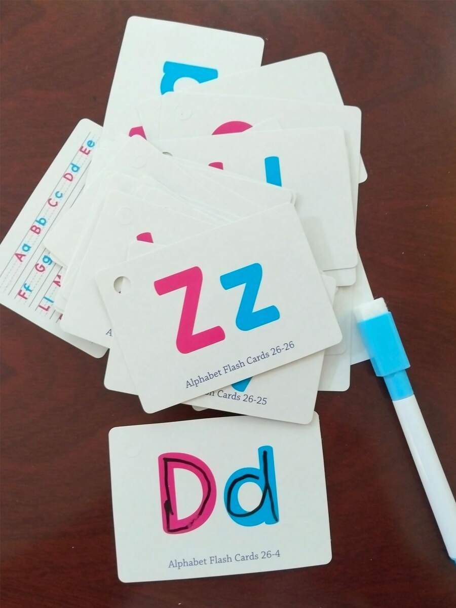 26pcs Set Children's Early Education English Alphabet Cartoon Learning Erasable Memory Flash ...
