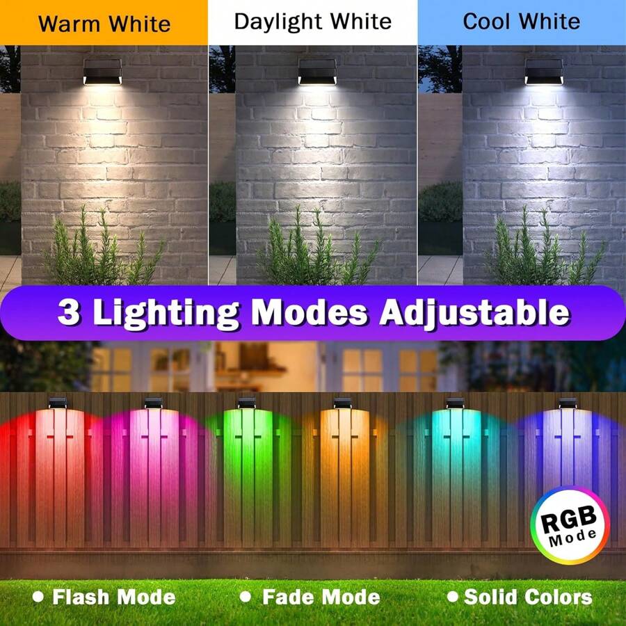 8-Pack Solar Fence Lights Outdoor, Waterproof Solar Powered Deck Lights ...