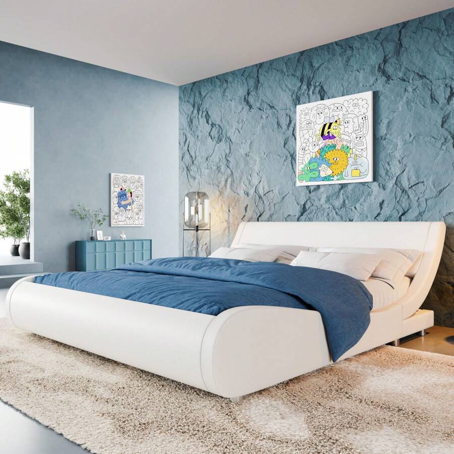 Allewie Upholstered Full/Queen/King Size Platform Bed Frame Modern Low ...