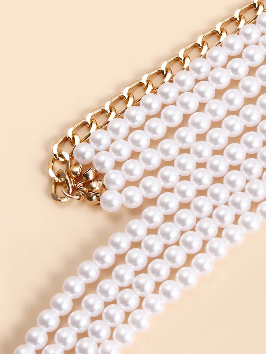 1pc Women's Fashion Multilayer Faux Pearl Metal Hoop Tassel Pendant ...