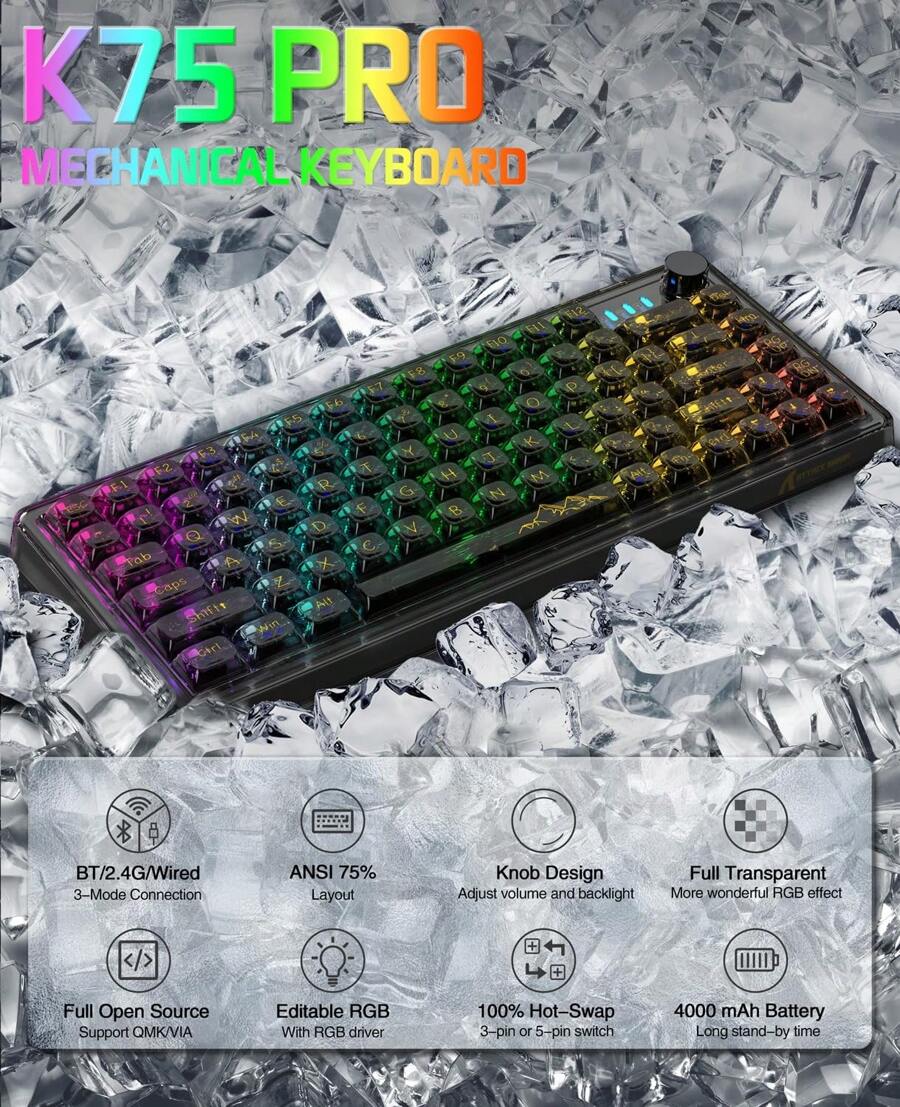 ATTACK SHARK ATTACK SHARK K75 81-Key Wireless RGB Mechanical Keyboard ...