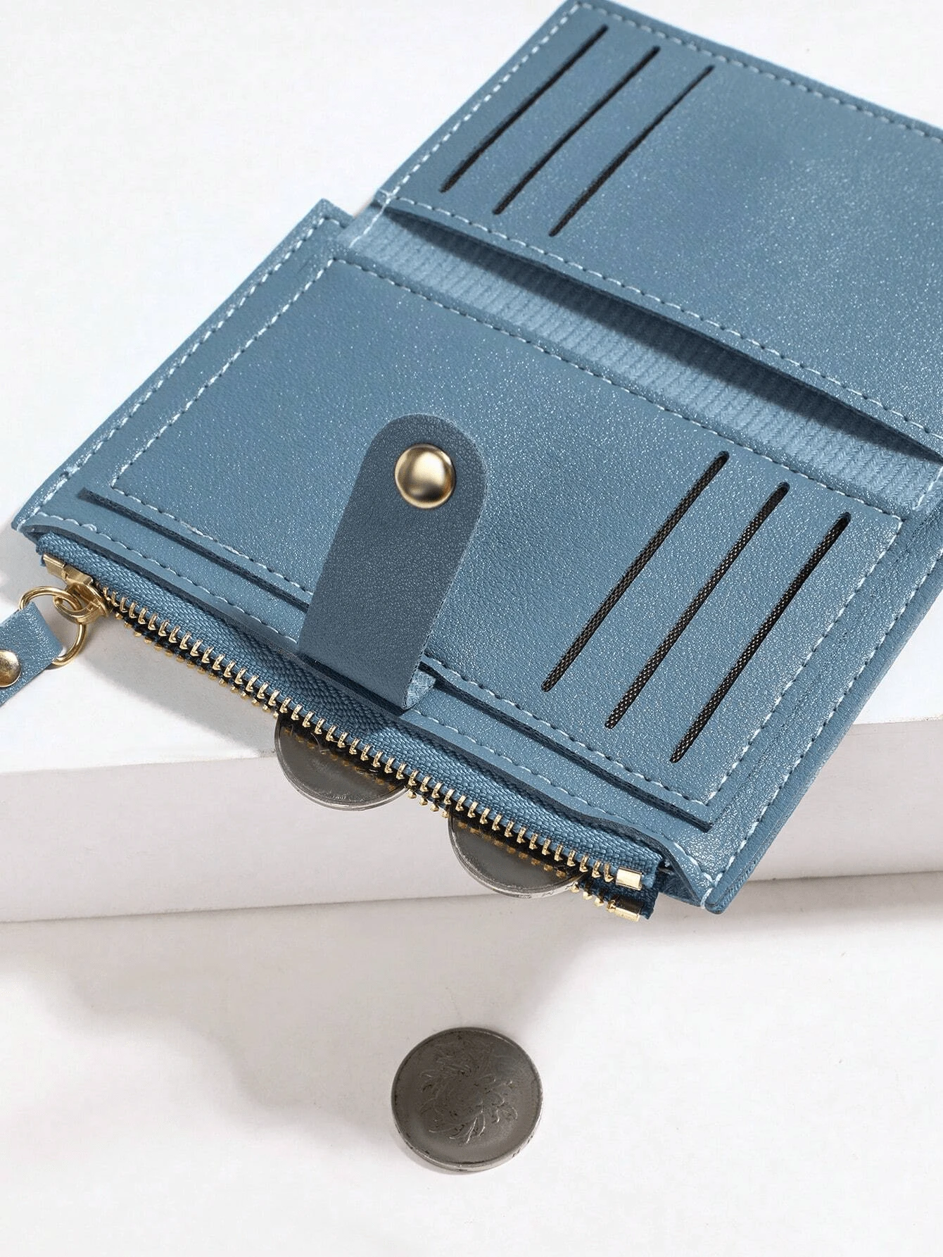 1pc Simple Button Closure Zipper Design Pu Material Short Wallet ...