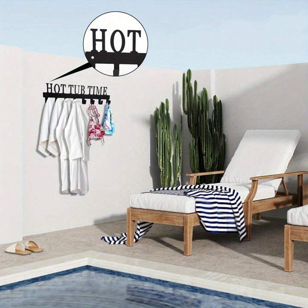 8 Hook Black Bathroom Towel Rack Wall Mount Hooks Outdoor Towel ...