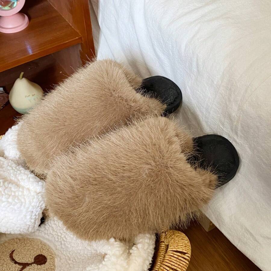 Gentle Style Closed Toe Hairy Slippers For Women Wearing Outside 2024 ...