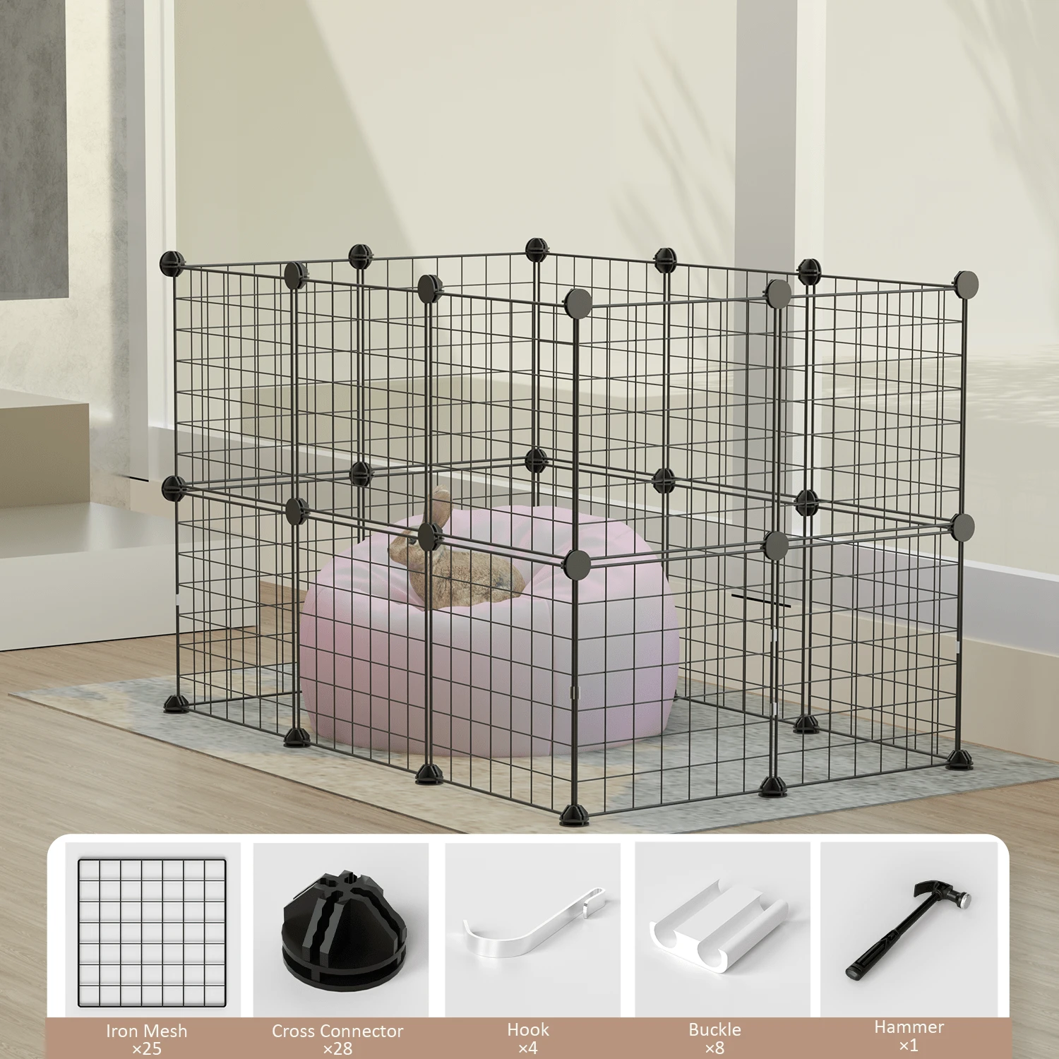 25 Panels DIY Metal Rabbit Playpen Indoor, Small Animals Pet Playpen ...