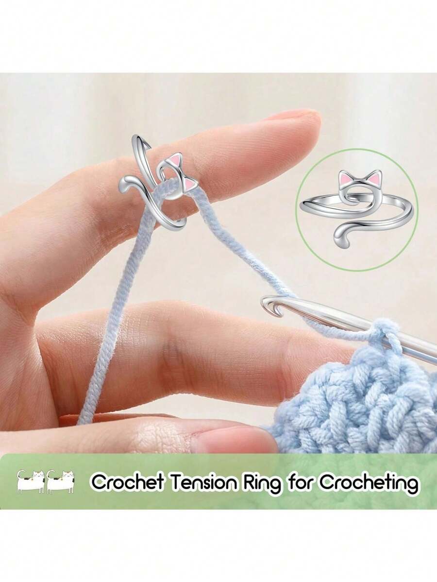 Knitting Crochet Loop Ring For Fingers, Adjustable Crochet Tension Ring ...