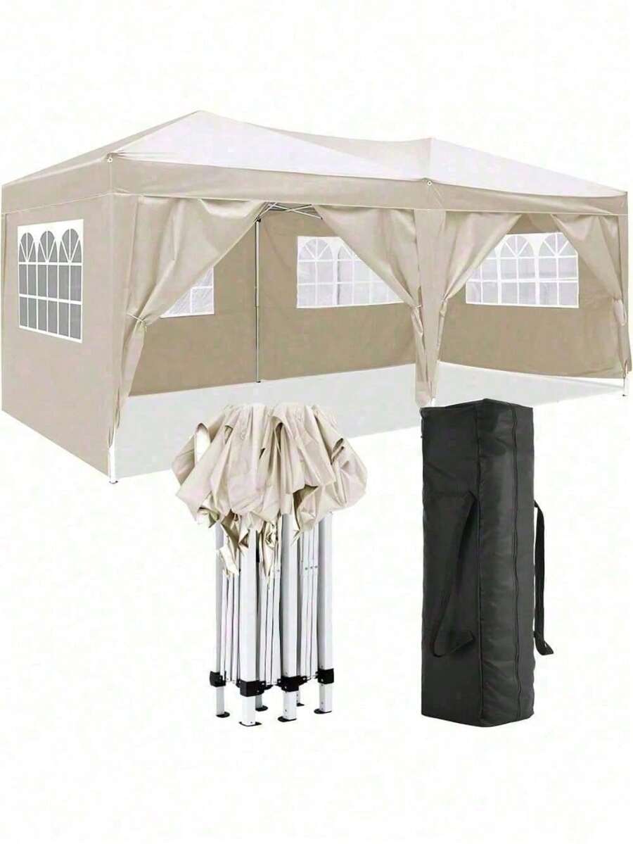 10'x20' Folding Canopy With 6 Removable Sidewalls Outdoor Event Shelter ...