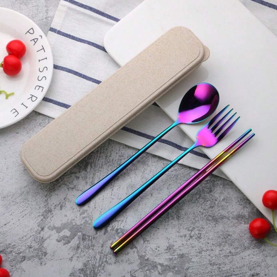 304 Stainless Steel Tableware Three Pieces Portable Spoon Fork ...