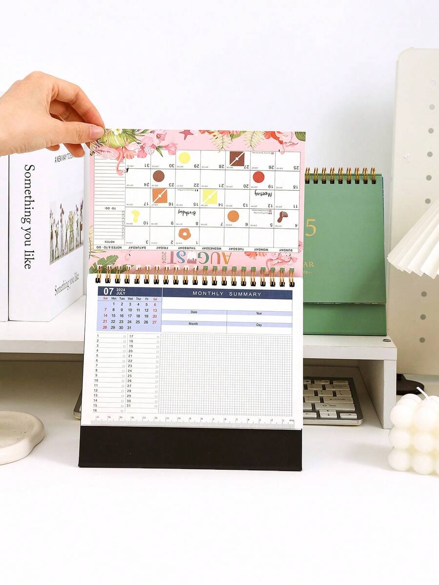 1pc Solid Color Medium 2025 Desk Calendar - Durable Metal Ring Binding ...