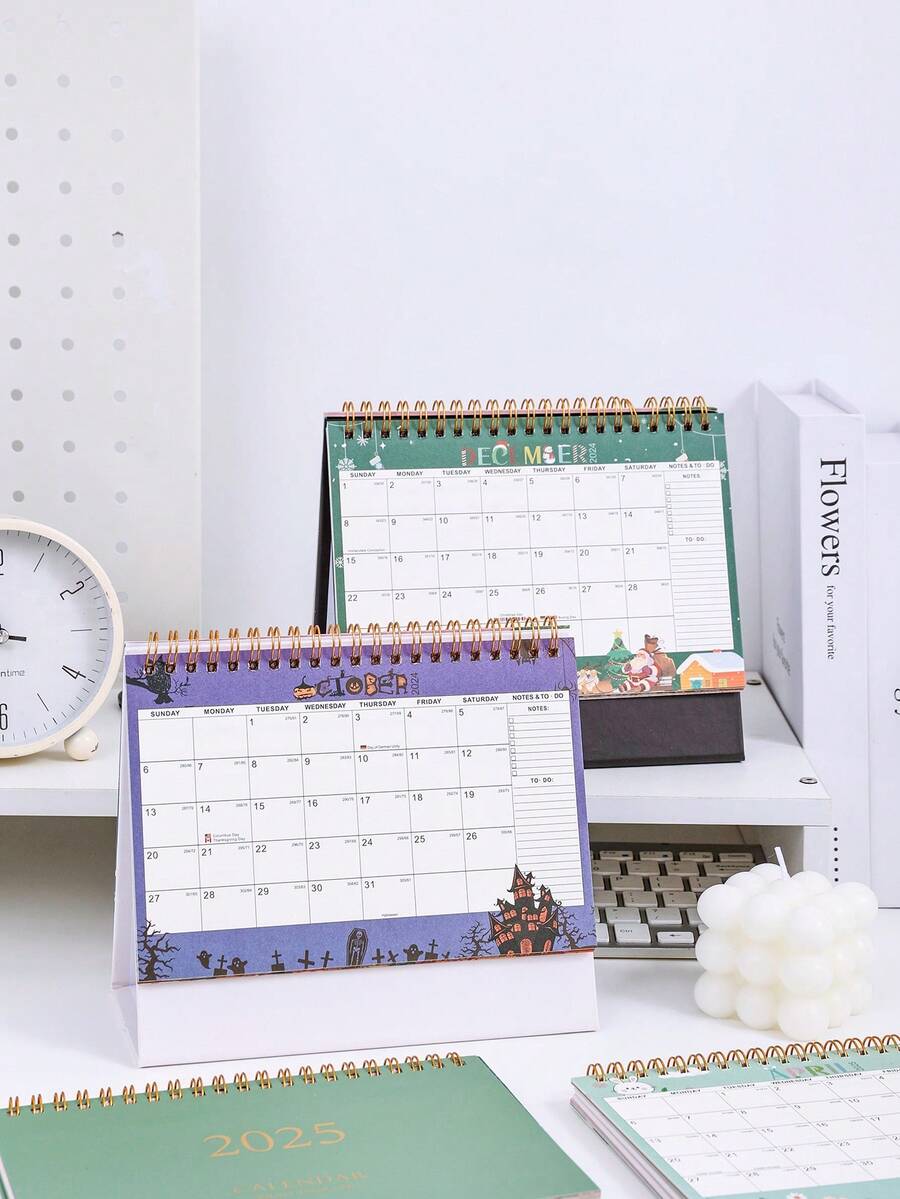 1pc Solid Color Medium 2025 Desk Calendar - Durable Metal Ring Binding ...