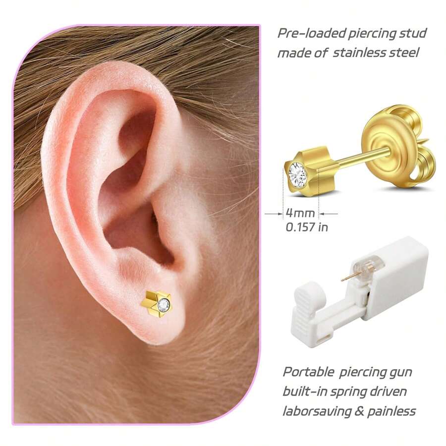 2 Packs Ear Piercing Kit,Disposable Ear Piercing Gun With Built In ...