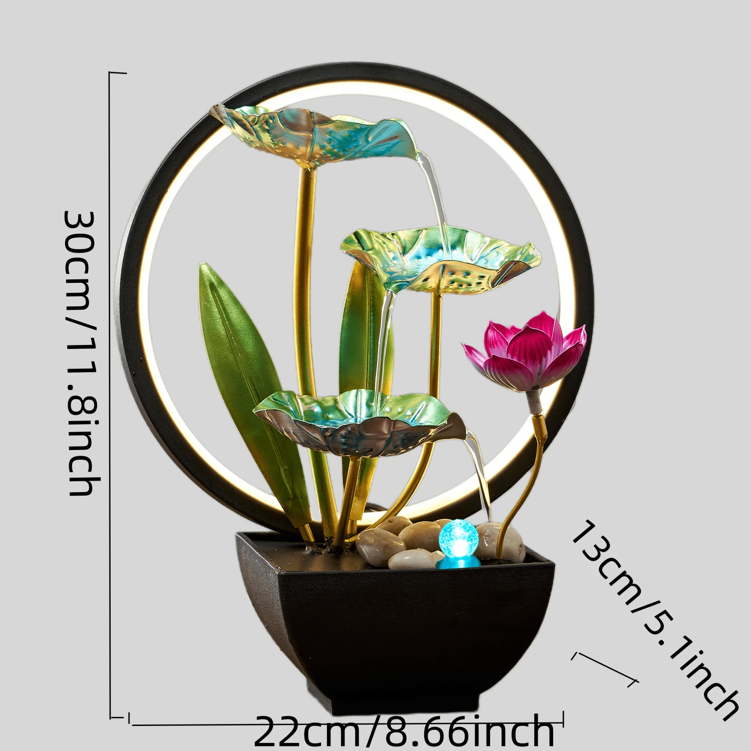 LED Desktop Zen Water Fountain, USB Powered Waterfall Fountain With ...