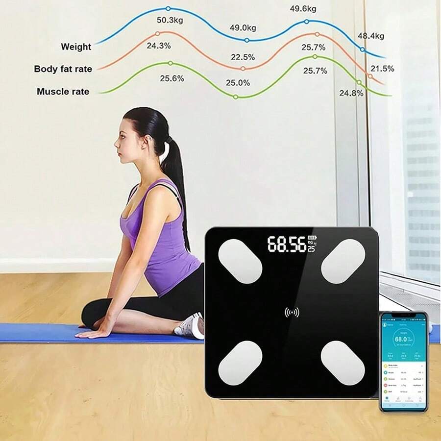 Bilancia peso e grasso corporeo, bilancia digitale da bagno con display LED, analizzatore della ...