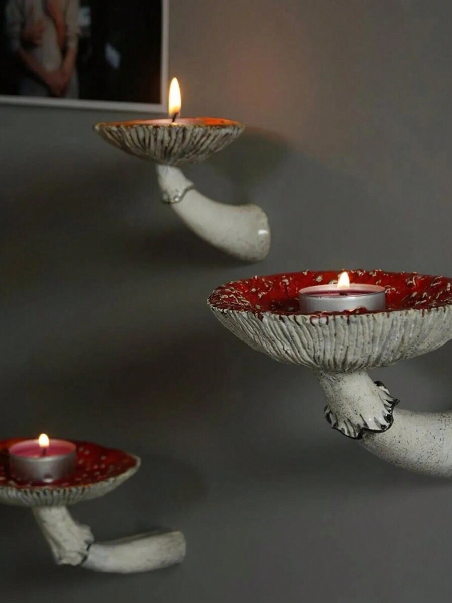 1pc Resin Mushroom Shape Wall Hanging Shelf Candlestick Floating Rack ...