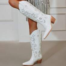 Glitter Rhinestone Cowboy Boots For Women Vintage Embroidered Cowgirl ...