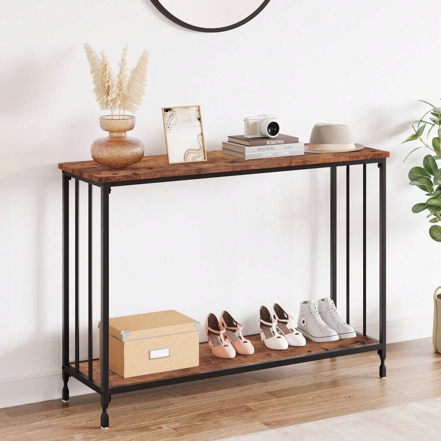 41.5" Narrow Console Table, Small Entryway Table With Glass Shelf And ...