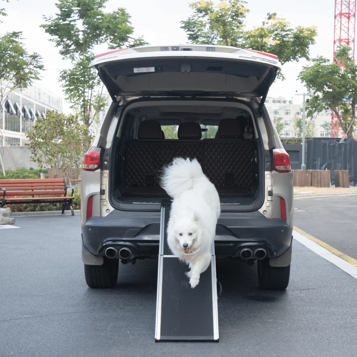 Foldable Aluminum Dog Car Step Ramp, Dog Ramp Climbing Ladder With PVC ...