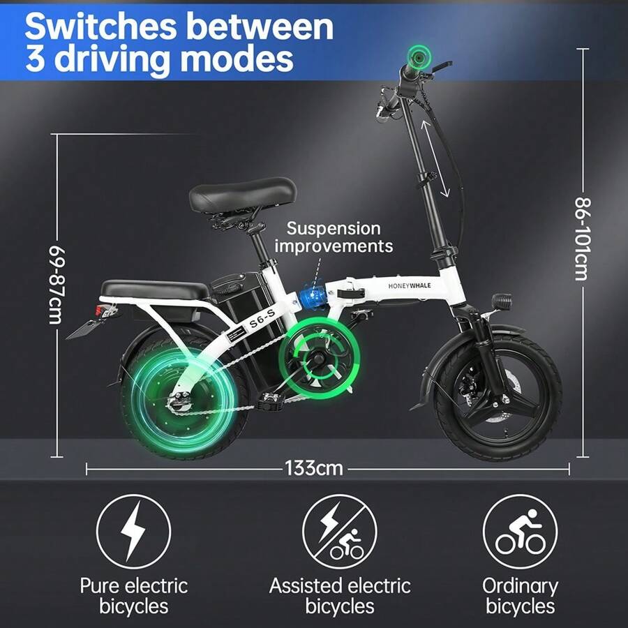 HONEYWHALE S6-S Bici elettrica da 14 pollici Motore brushless da 250 W ...