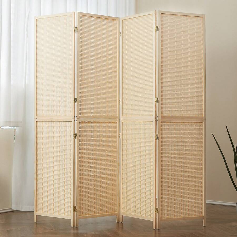 4 Panel Bamboo Room Divider 6 FT Detachable Wall Divider For Room ...