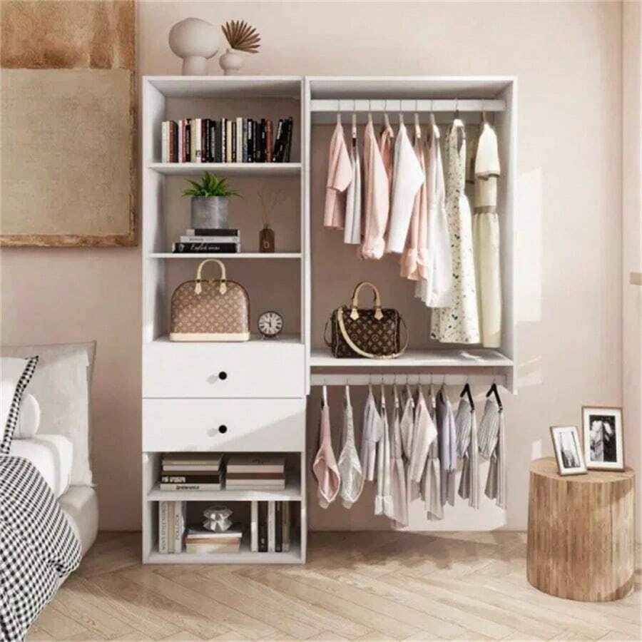 Modern White Open Wardrobe Closet For Bedroom Walk In Closet With 2 ...