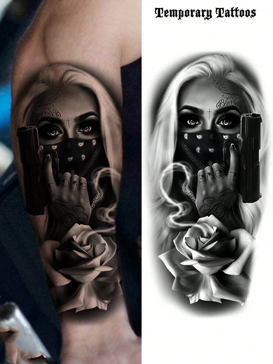 1 Sheet Black Death Skull Skeleton Halloween Temporary Tattoos Adults ...