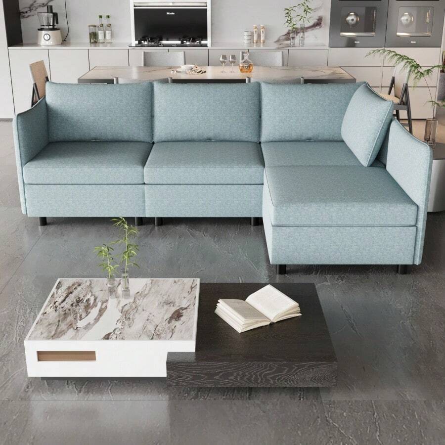 Modular Sectional Sofa, Convertible Sofa Seat With Storage, Sleeper Sectional Sofa Set, Fabric ...