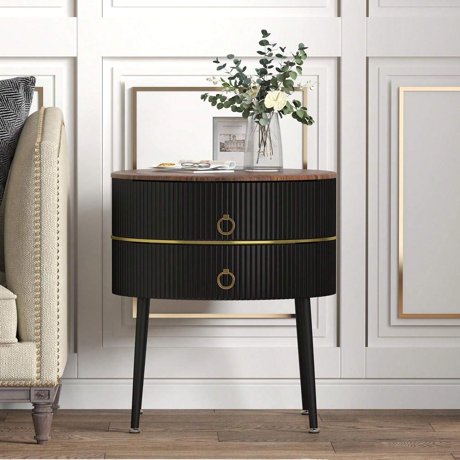 Modern Coffee Table With Furniture, Circular Bedside Table With 2 ...