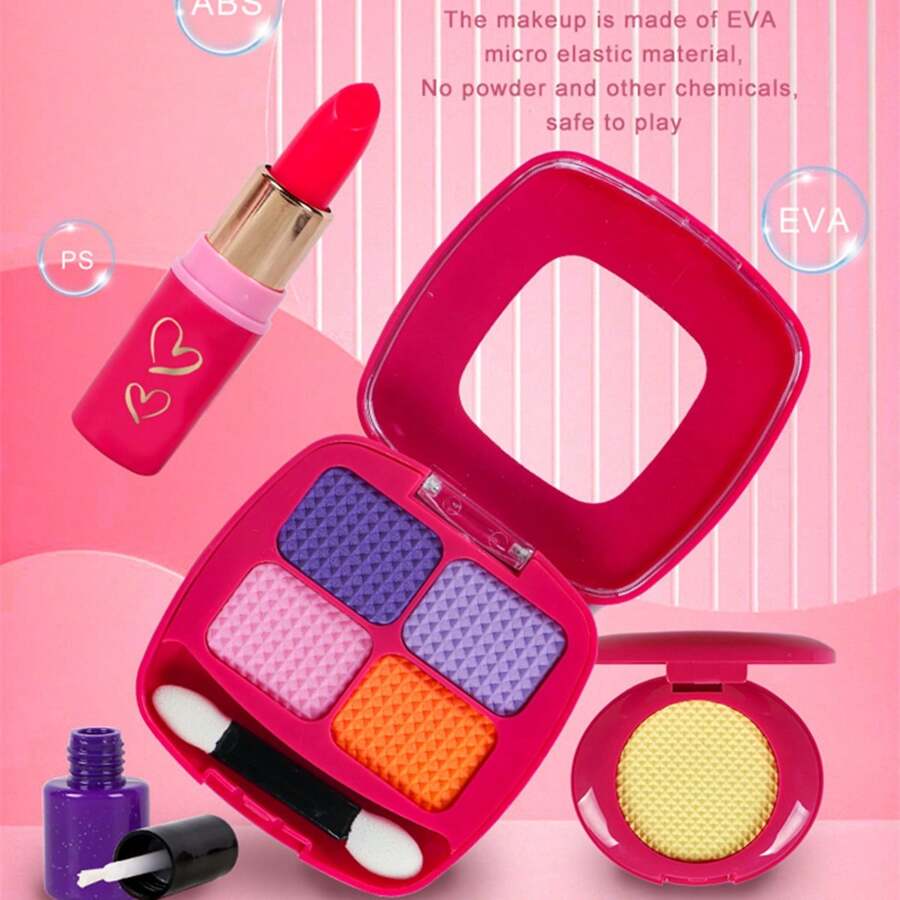 Kids Pretend Makeup Set Toy - Girls Handbag With Silicone Lipstick ...