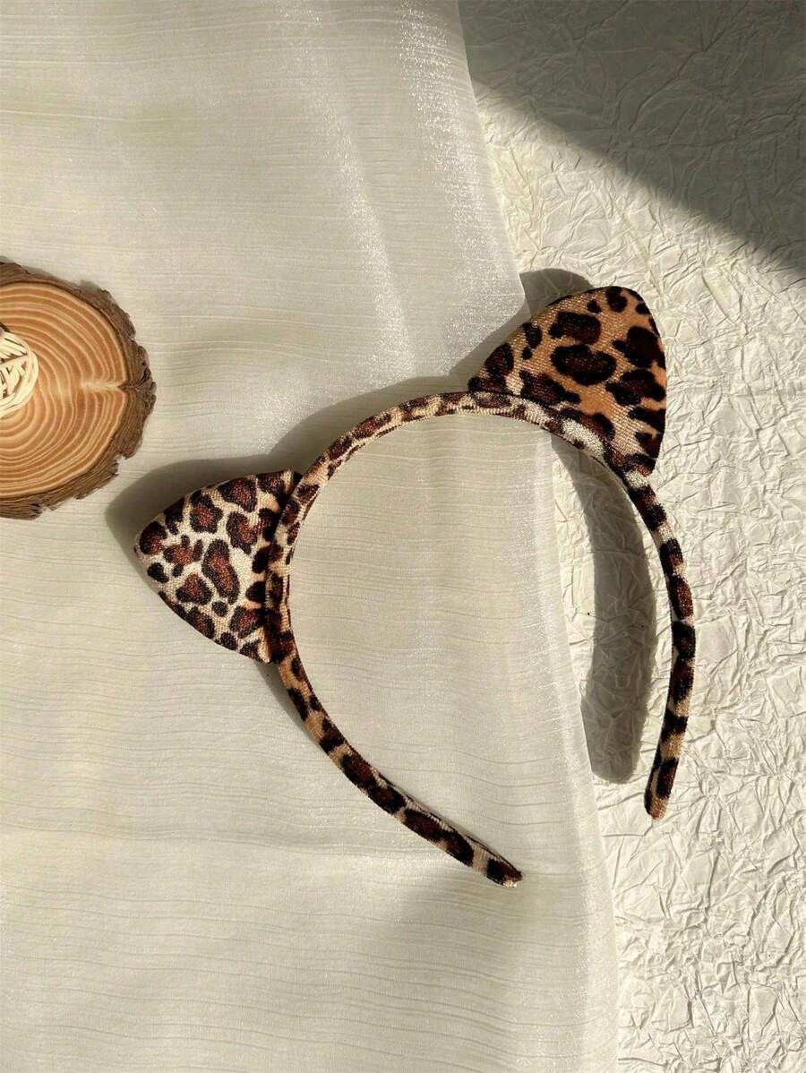 Women's Simple And Elegant Leopard Print Cat Ear Headband For Daily Use ...