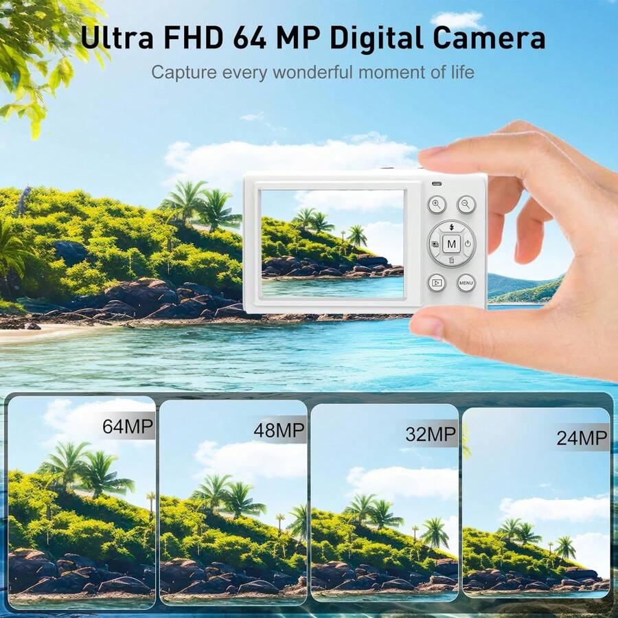 Câmera digital compacta de viagem de 64MP com zoom óptico, câmera para ...