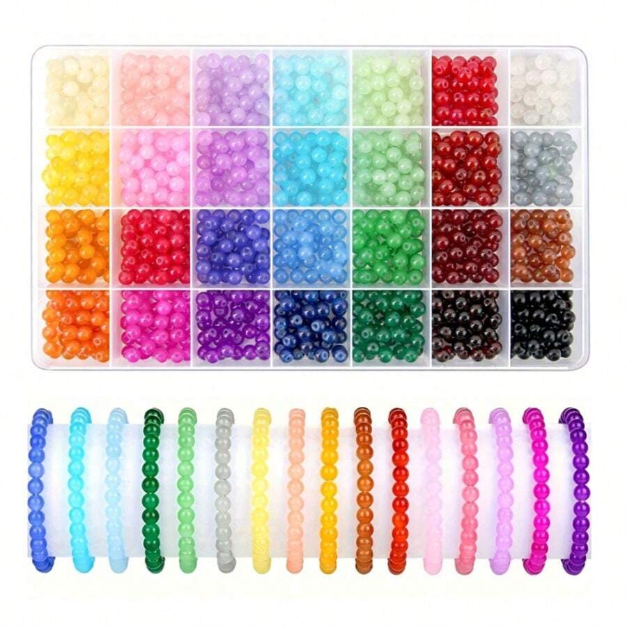1400pcs 28 Colors 6mm Round Glass Beads Friendship Bracelet Making Kit, Suitable For Women DIY ...