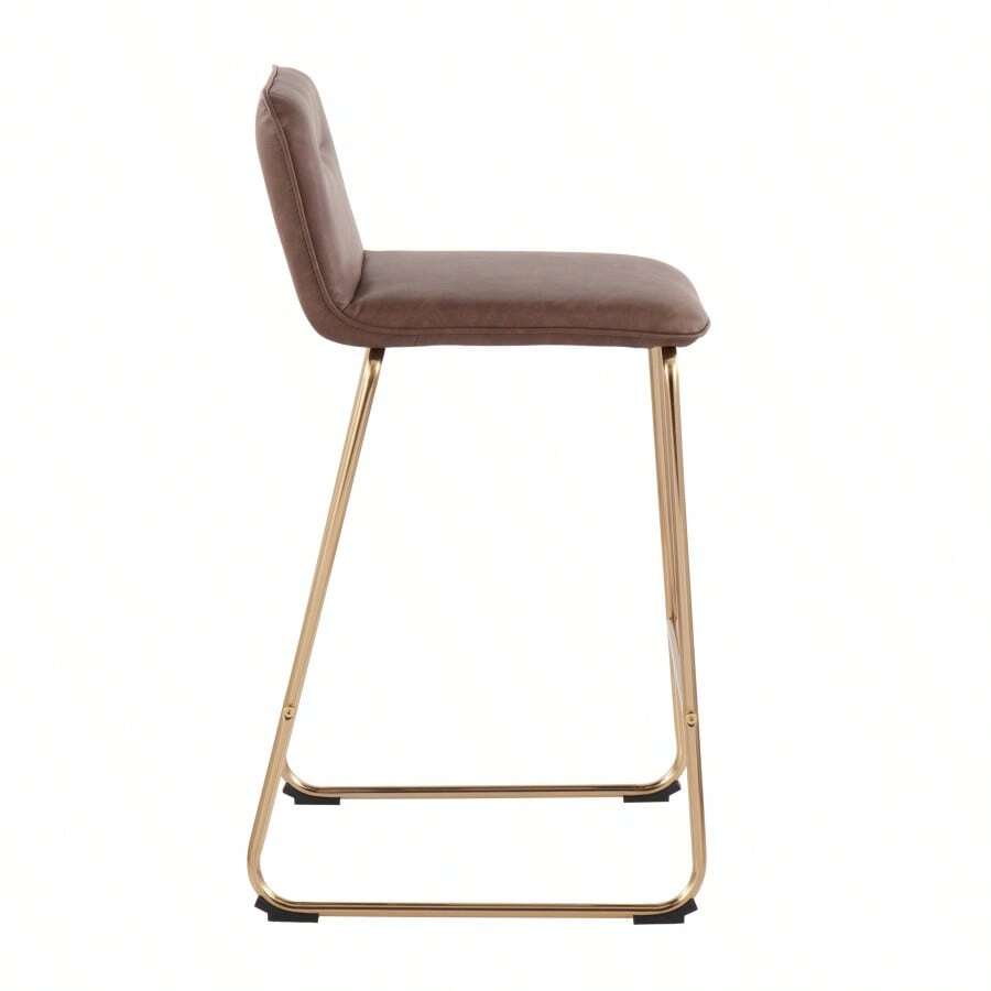 Casper Fixed-Height Contemporary Counter Stool In Gold Metal And Espresso Faux Leather By ...