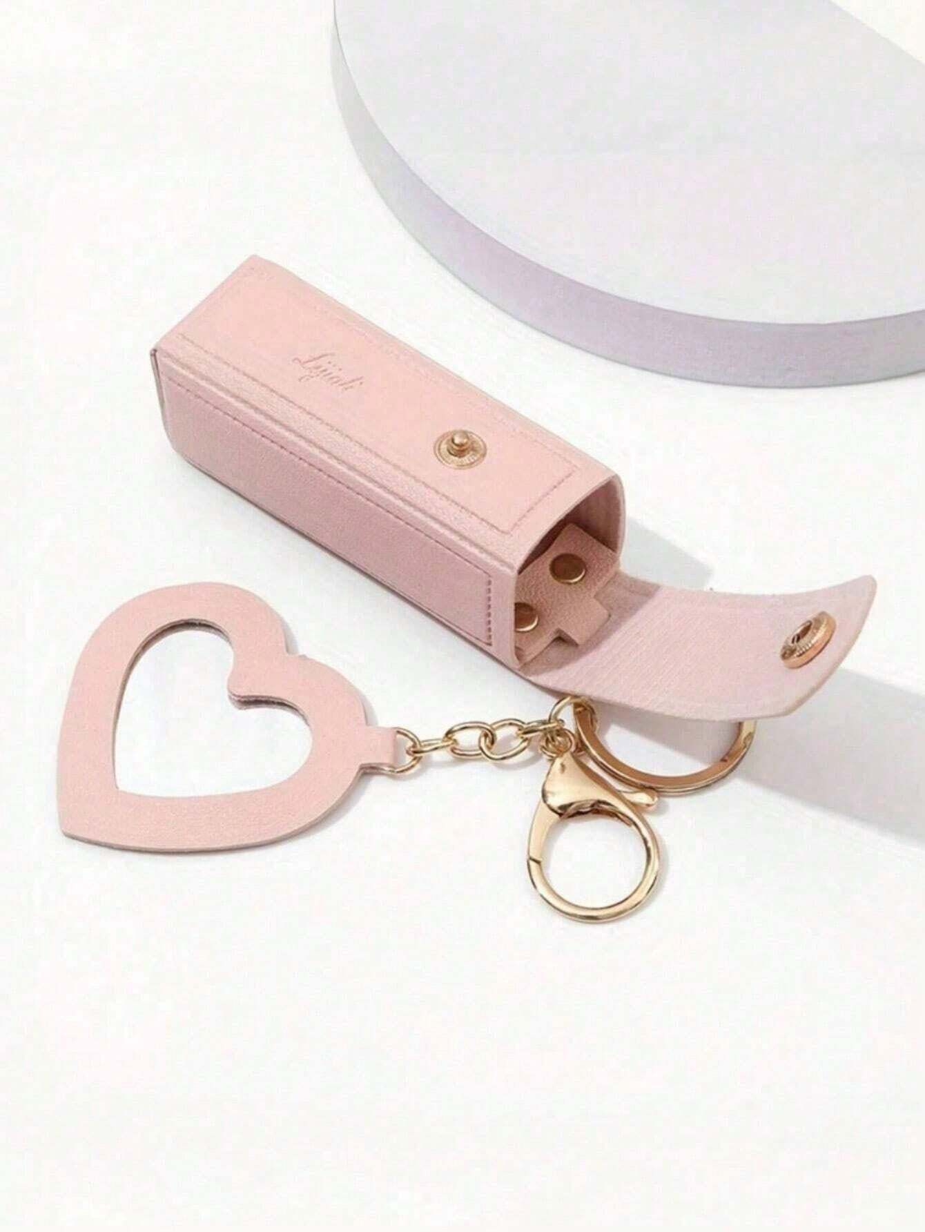 1pc Mini Lipstick Holder Keychain With Compact Mirror Lipstick Sleeve ...