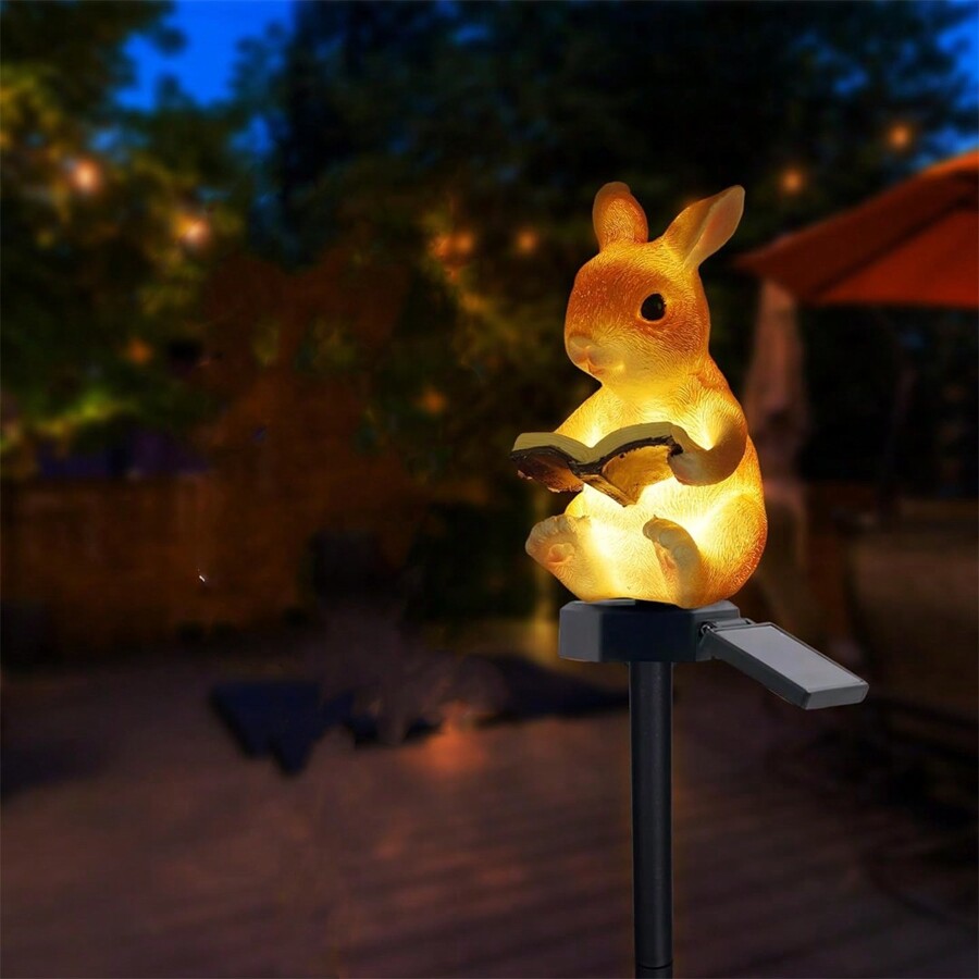 1pc Solar Powered Outdoor Rabbit Statue Lamp, Garden Decor Animal ...