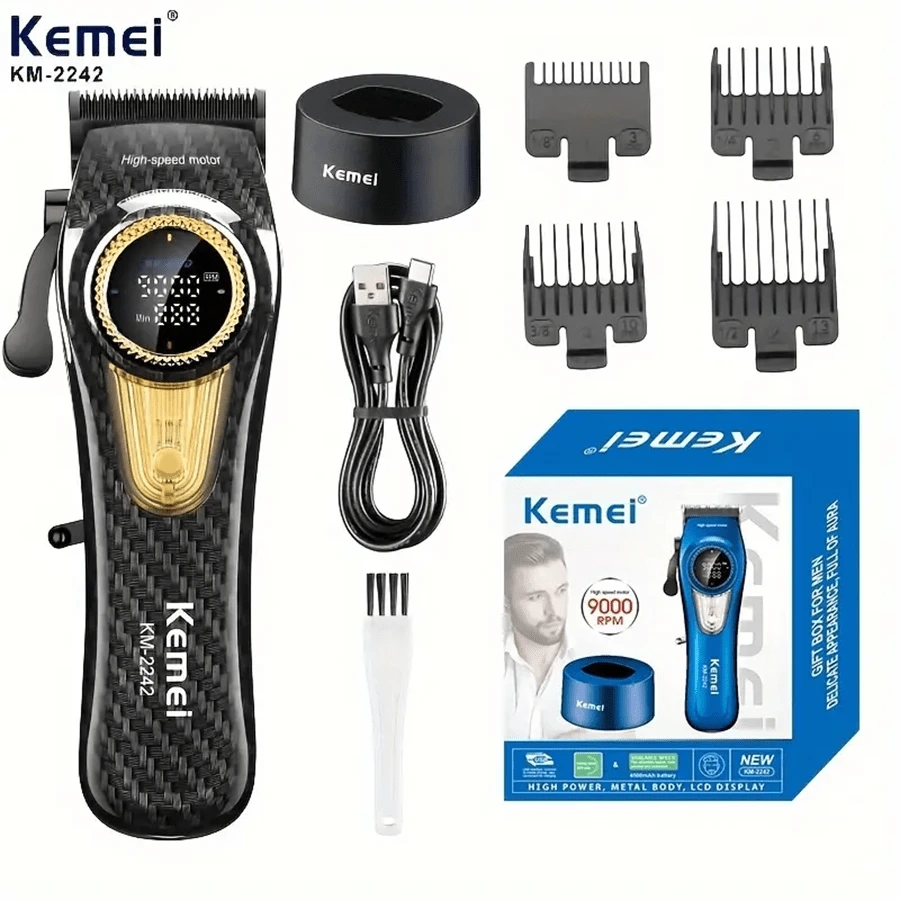 Kemei Cortapelos KEMEI KM-2242 con motor sin escobillas, carga USB y soporte de carga ...