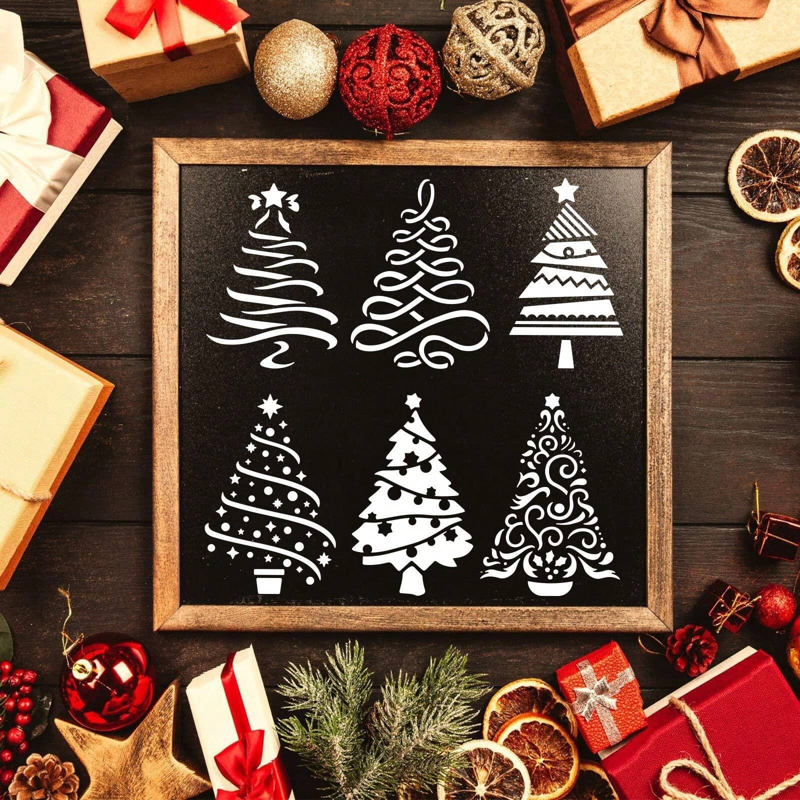 Christmas Tree Stencils 11.8x11.8 Inch 6 Different Christmas Tree ...