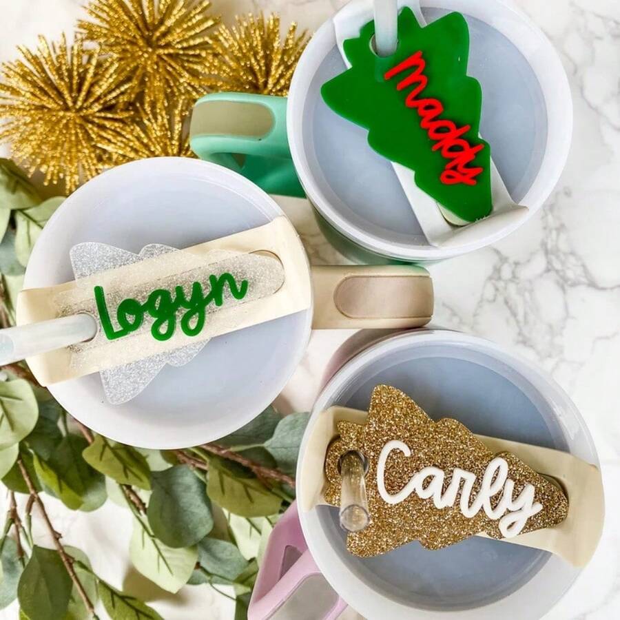 Custom Christmas TREE H2.0 Name Tag 30 Or 40 Oz - Glitter Name Topper ...