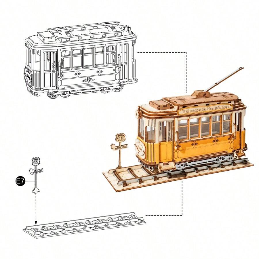 3d Puzzle Diy Wooden Toy Tram Assembly Model For Kids Adult Birthdays ...