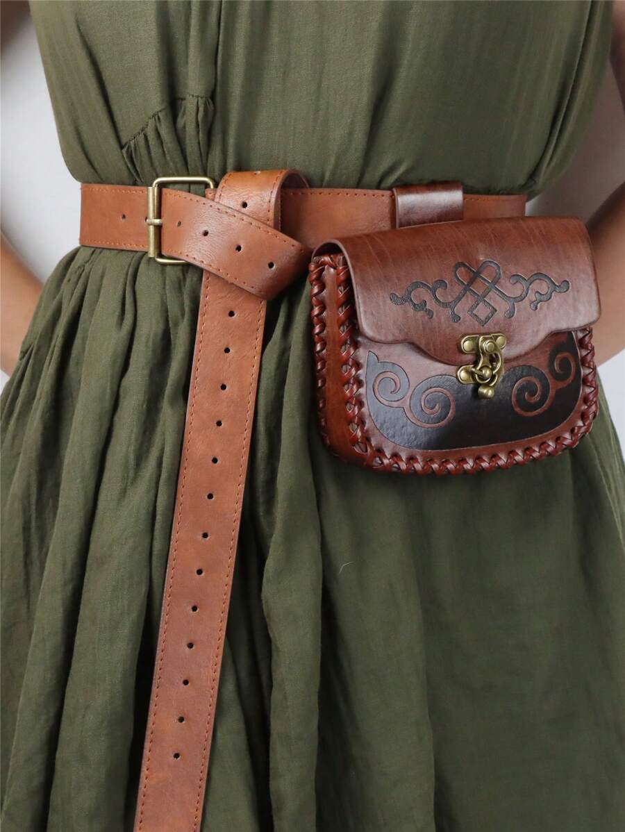 2pcs Brown PU Leather Medieval Knight Belt, Belt Bag For Renaissance ...