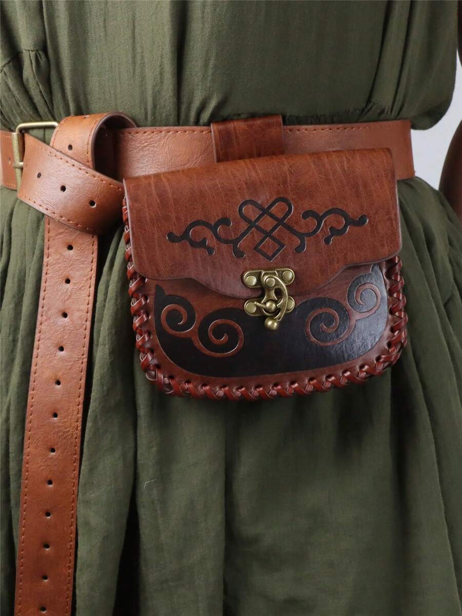 2pcs Brown PU Leather Medieval Knight Belt, Belt Bag For Renaissance ...