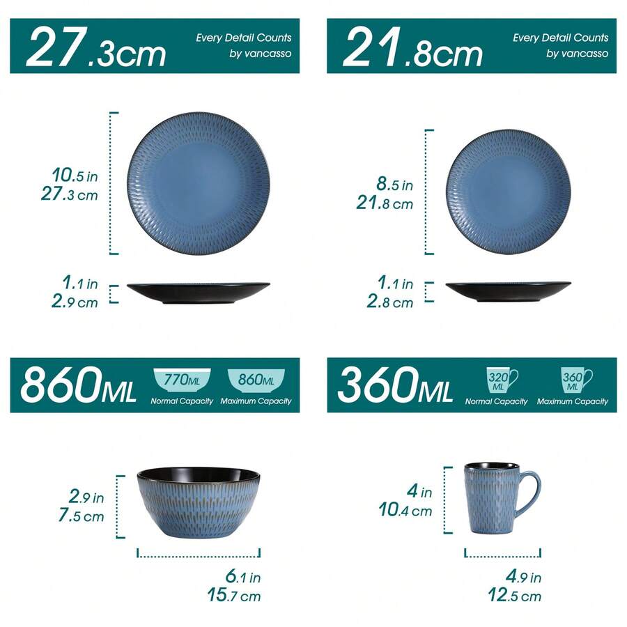 vancasso 16 Pieces Dinnerware Set, Blue Set, Porcelain Dinnerware ...