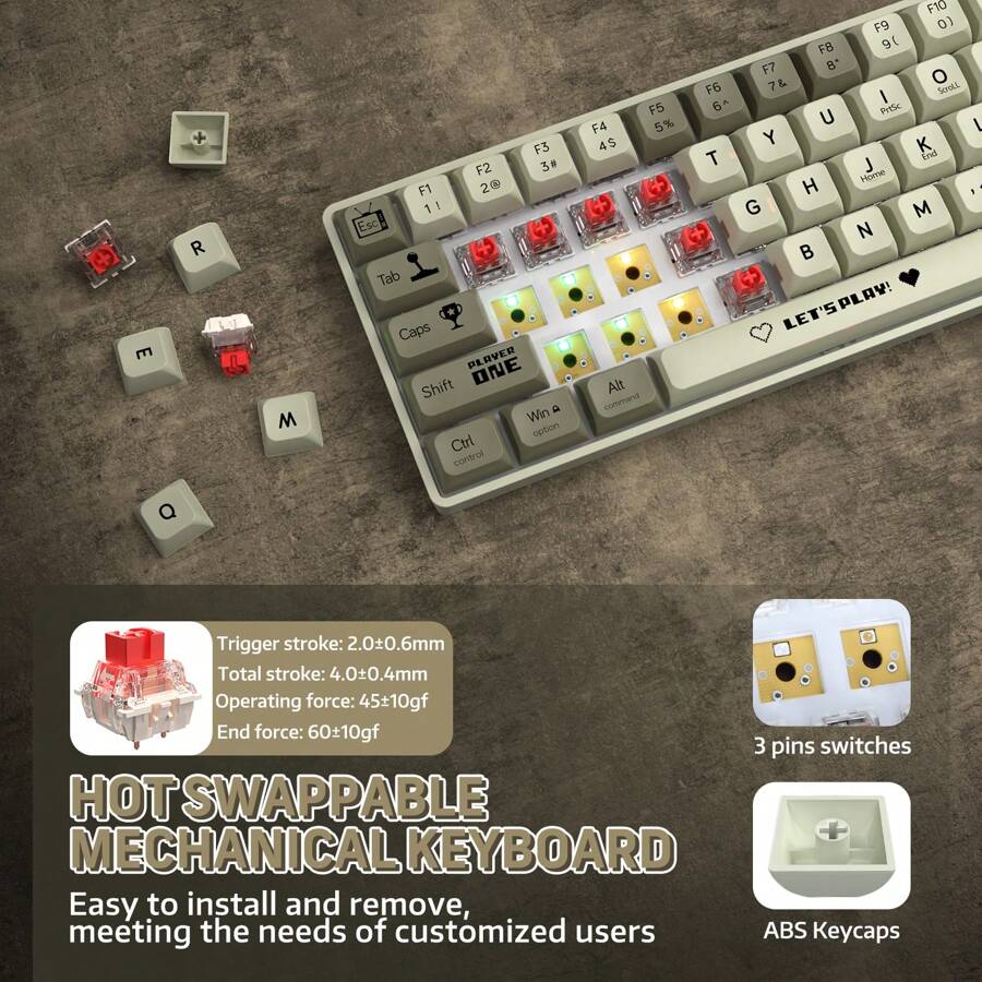 AJAZZ AK680 65% Wired Hotswap Mechanical Keyboard,68-Key Portable Full ...