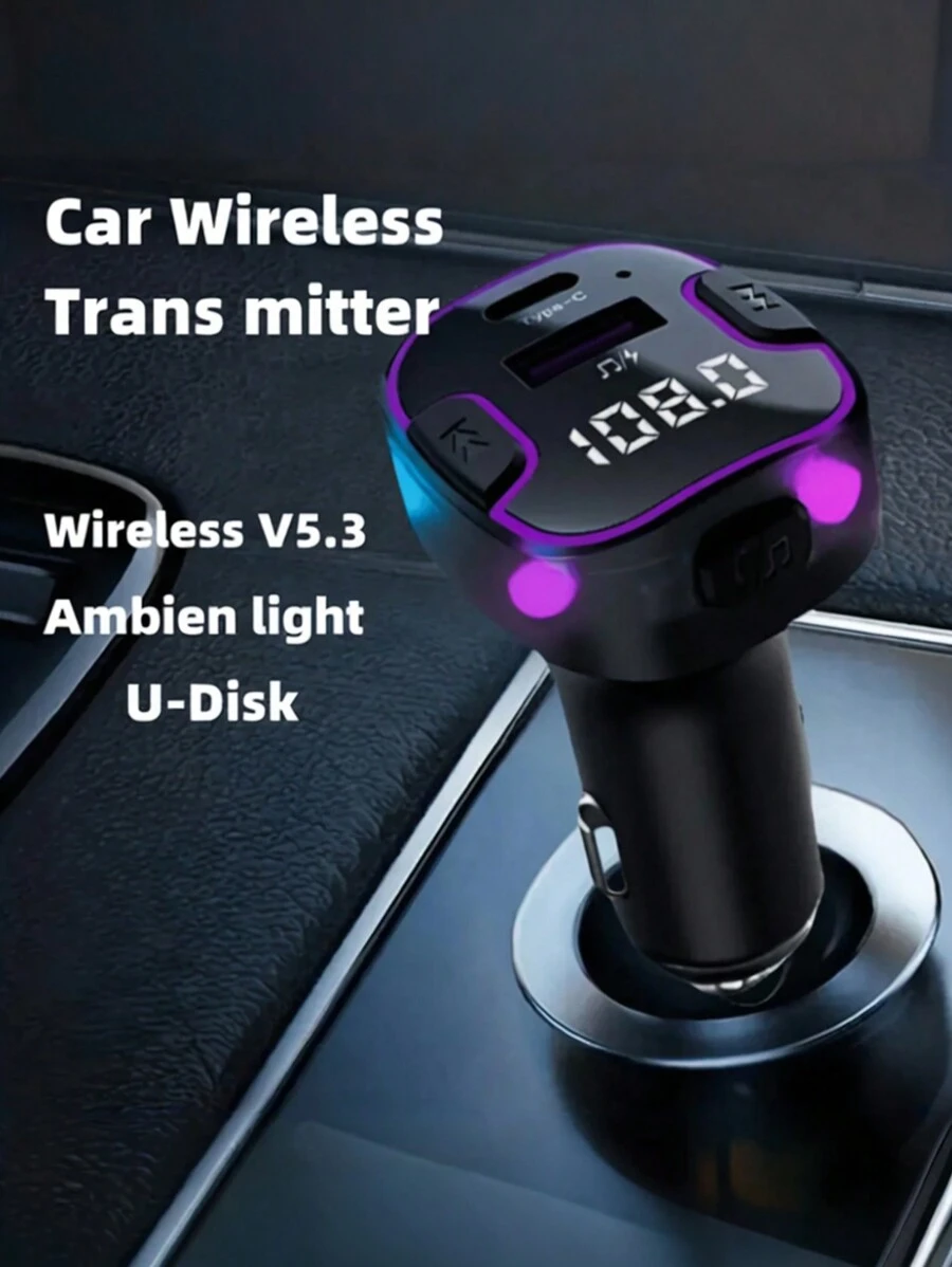 Wireless FM BT 5.3 Transmitter USB Modulator + Type-C, Purple ...