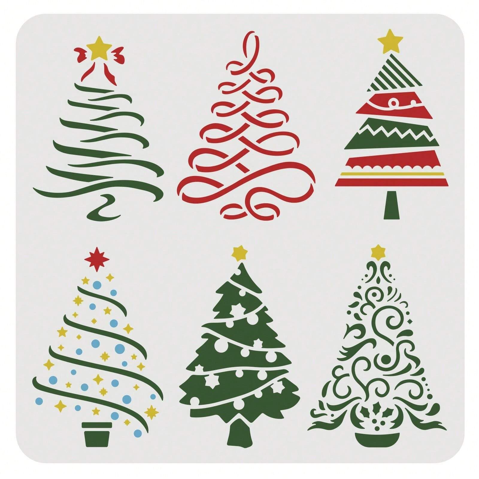 Christmas Tree Stencils 11.8x11.8 Inch 6 Different Christmas Tree ...