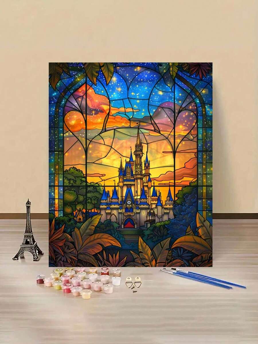 مجموعة الرسم الزيتي الرقمي Diy لنافذة القلعة، لوحة زيتية مصنوعة يدويًا بعناية، استخدام الألوان